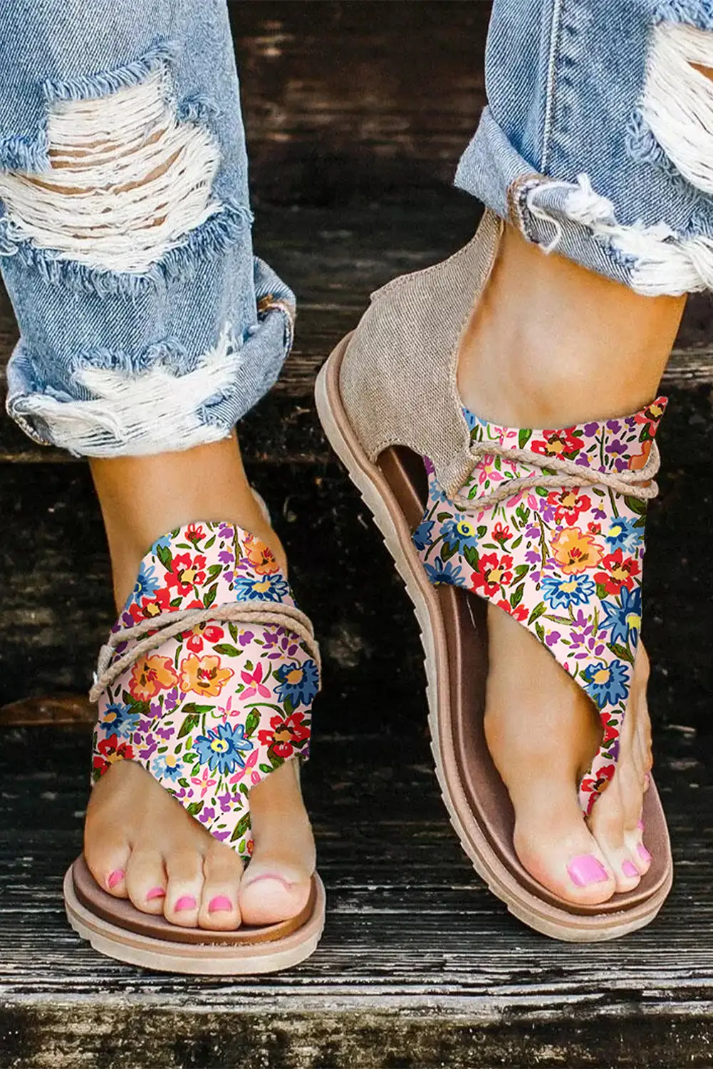 Floral Print Zip Flip-Flops for Summer Vacation Casual Style Comfort ...
